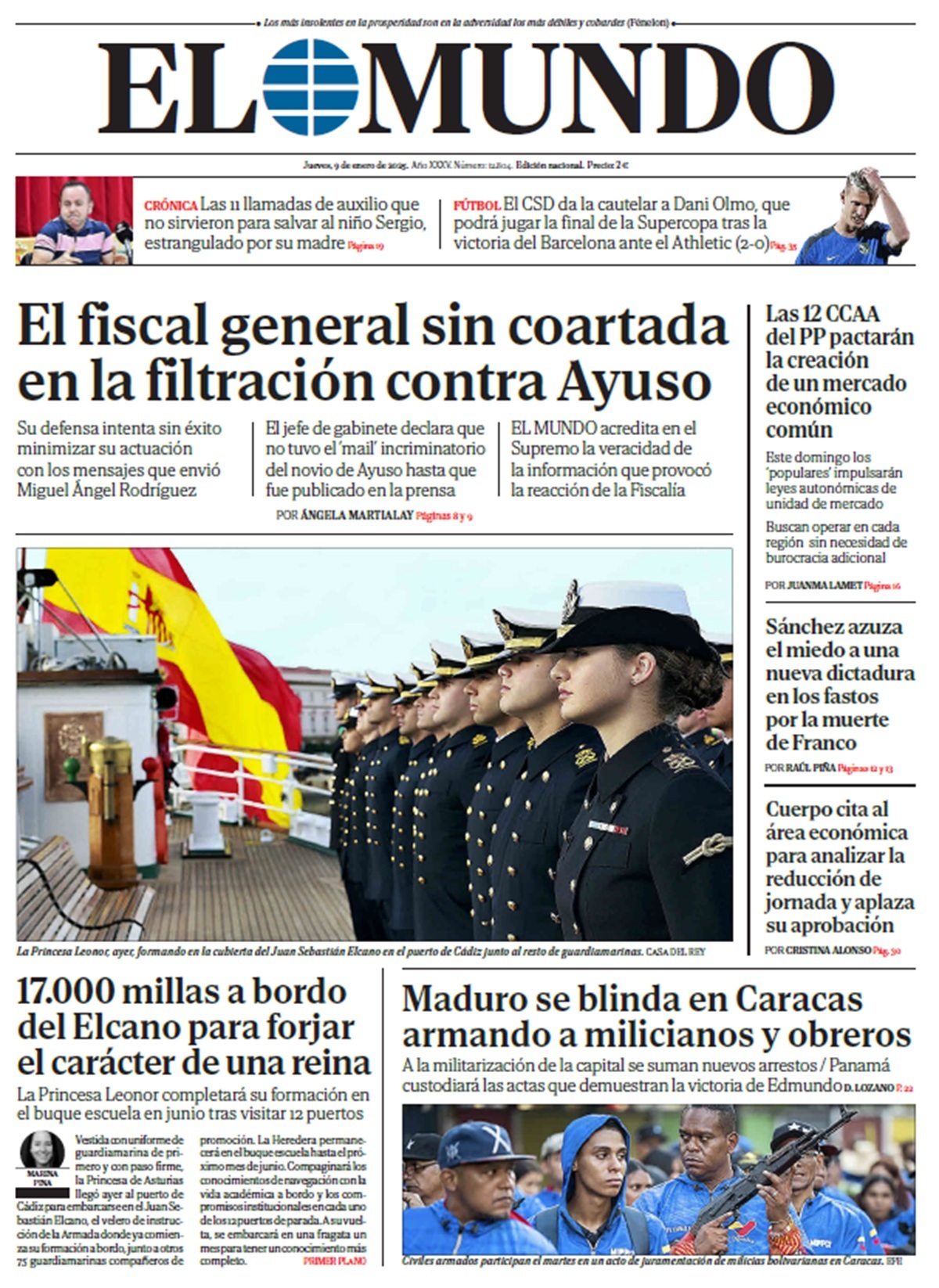 Portada de EL MUNDO del jueves 9 de enero de 2025 | Medios