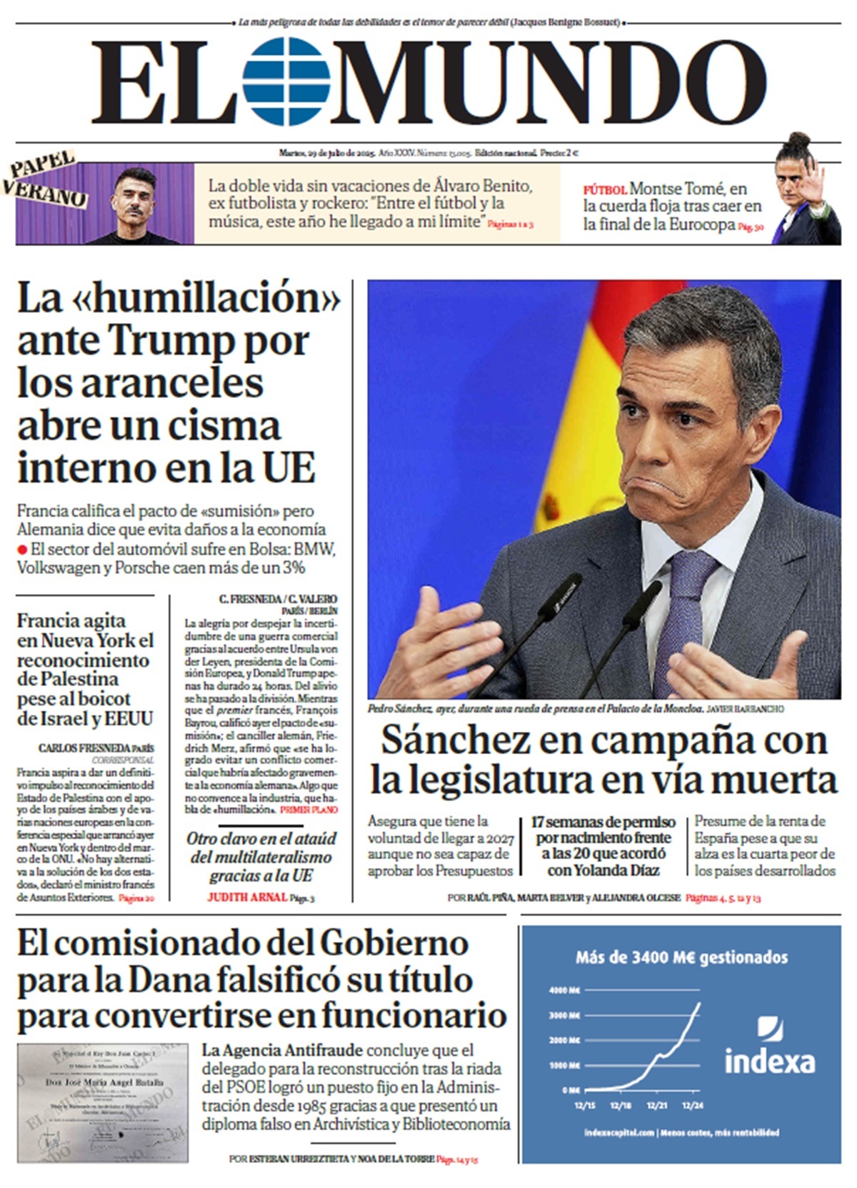 Portada de EL MUNDO del martes 29 de julio de 2025 | Medios