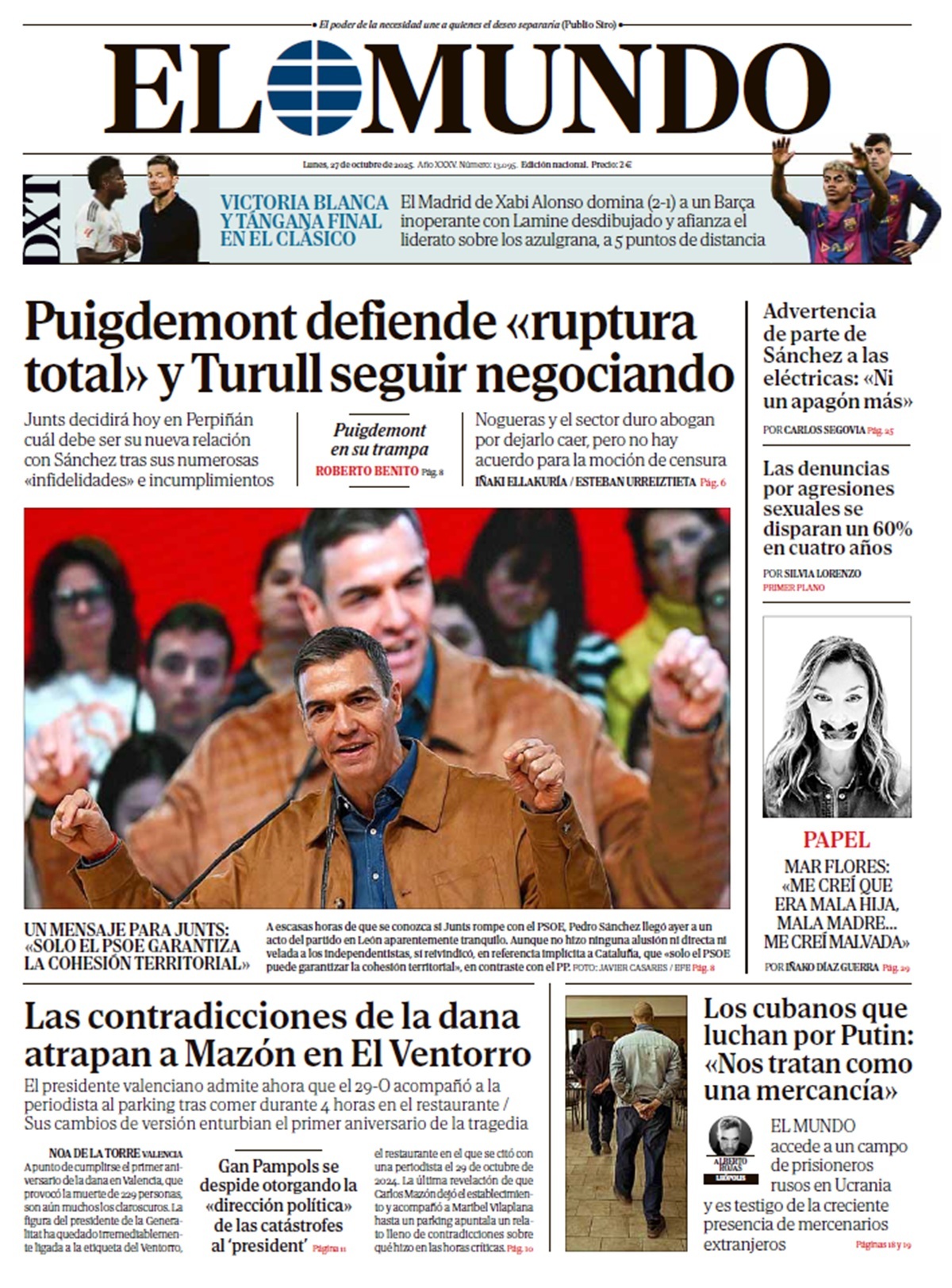 Portada de EL MUNDO del lunes 27 de octubre de 2025 | Medios