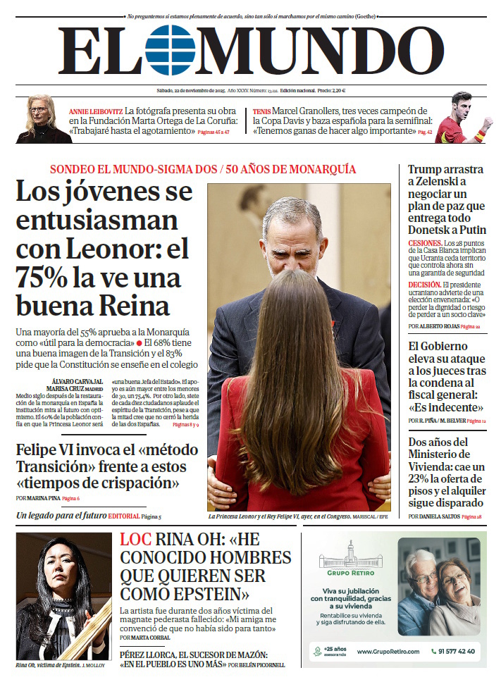 Portada de EL MUNDO del sábado 22 de noviembre de 2025 | Medios