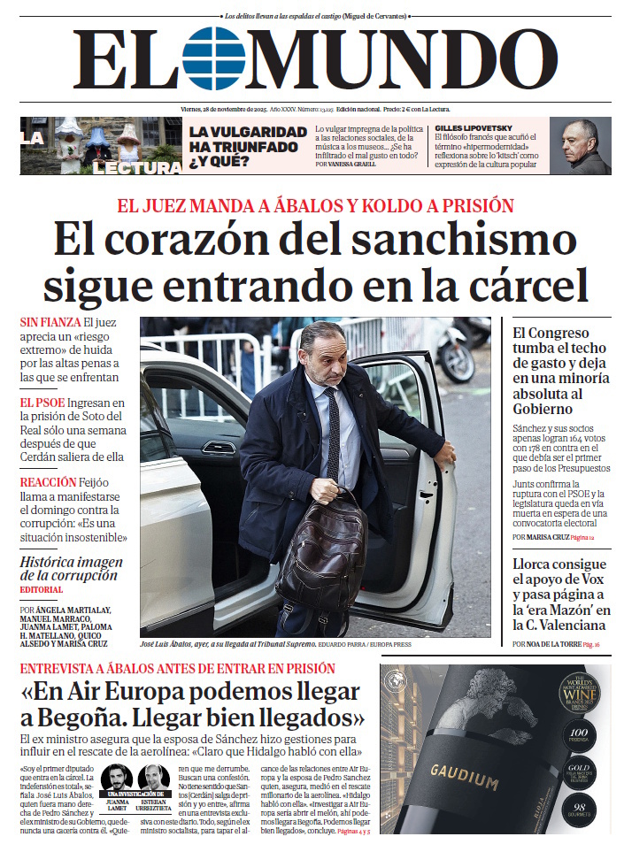 Portada de EL MUNDO del viernes 28 de noviembre de 2025 | Medios
