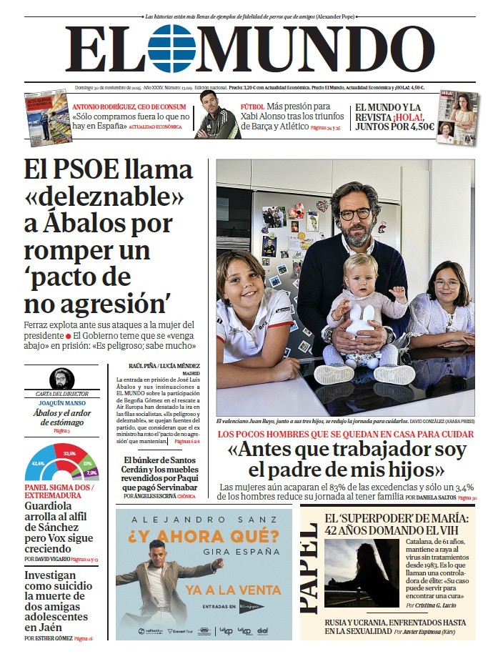 Portada de EL MUNDO del domingo 30 de noviembre de 2025 | Medios