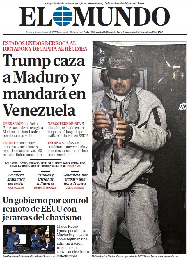 Portada de EL MUNDO del domingo 4 de enero de 2026 | Medios
